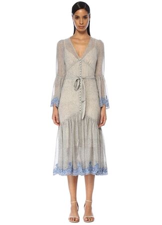 We Are Kindred Kadın Argentina Mavi Beyaz V Yaka Nakışlı Midi Elbise 8 AU