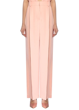 Sara Battaglia Kadın Pembe Yüksek Bel Pilili Bol Paça Pantolon 42 IT