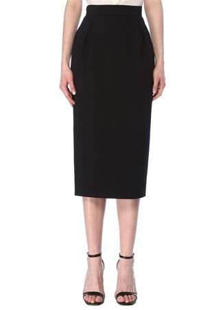 Versace Kadın Siyah Yüksek Bel Pilili Midi Kalem Etek 38 IT