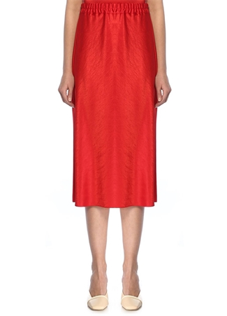 Theory Kadın Kırmızı Beli Lastikli Midi Saten Etek XS EU