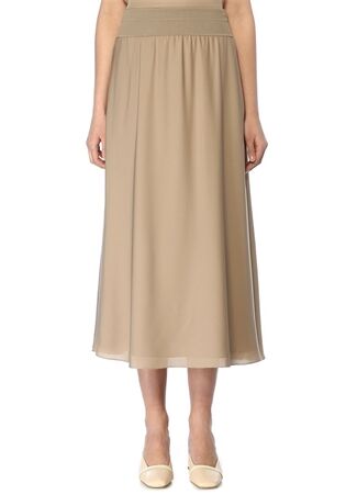 Theory Kadın Bej Yüksek Bel Ribli Midi İpek Etek S EU