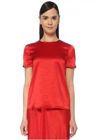 Theory Kadın Kırmızı Bisiklet Yaka Kısa Kol Saten Bluz XS EU