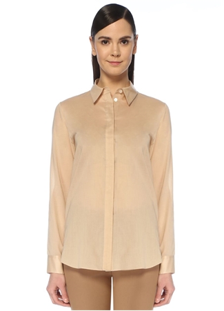 Theory Kadın Classic Straight Fit Krem Gömlek Bej S EU