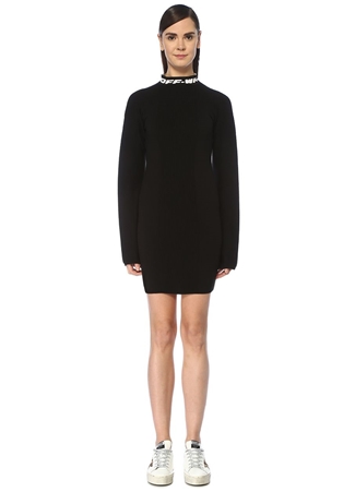 Off-White Kadın Siyah Dik Yaka Sırt Dekolteli Mini Triko Elbise 42 IT