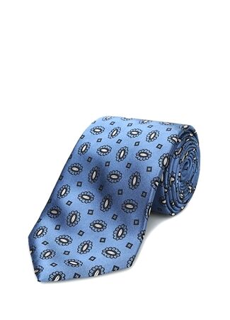 Zegna Erkek Mavi Geometrik Desenli İpek Kravat EU