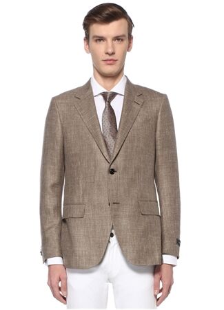 Zegna Erkek Drop 7 Kahverengi Kelebek Yaka Dokulu Ceket 54 IT
