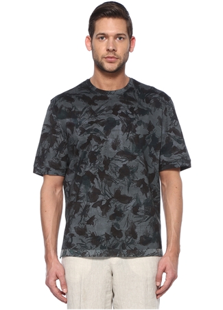 Zegna Erkek Yeşil Siyah Mikro Desenli Basic T-shirt 54 IT