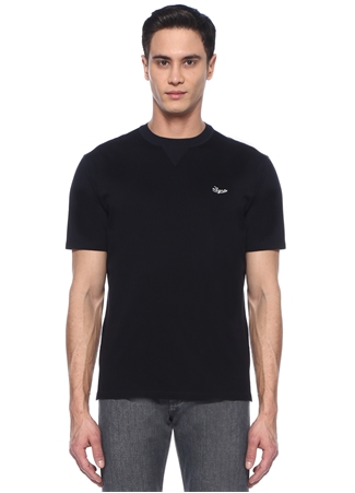 Zegna Erkek Siyah Kontrast Logo İşlemeli T-shirt Lacivert 54 IT