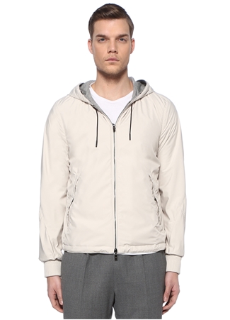 Zegna Erkek Bej Gri Kapüşonlu Logo Nakışlı Mont 54 IT