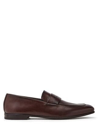 Zegna Erkek L Asola Kahverengi Deri Loafer UK