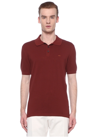 Zegna Erkek Kiremit Polo Yaka Dokulu T-shirt Kahverengi 54 IT