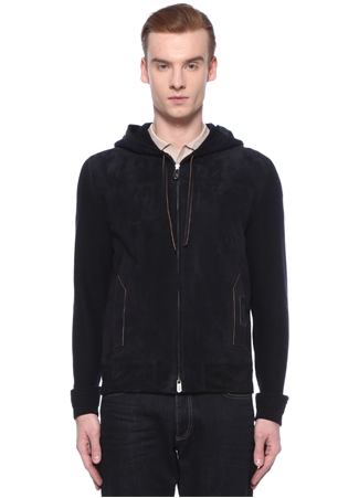 Zegna Erkek Lacivert Kapüşonlu Triko Garnili Kaşmir Mont 52 IT