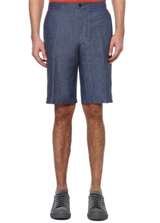 Zegna Erkek Mavi Normal Bel Keten Bermuda 54 IT