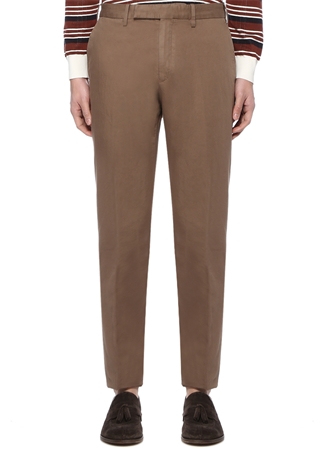 Zegna Erkek Kamel Normal Bel Dar Paça Pantolon Bej 52 IT