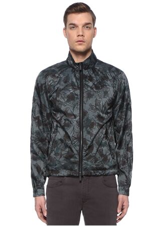 Zegna Erkek Yeşil Siyah Dik Yaka Çiçek Desenli Mont Kahverengi 54 IT