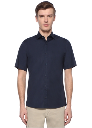 Z Zegna Erkek Lacivert Modern Yaka Stretch Gömlek 40 IT