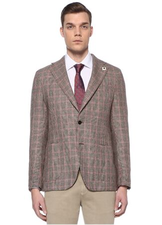 Lardini Erkek Kahverengi Kelebek Yaka Desenli Yün Ceket 52 IT