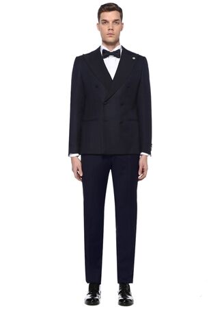 Lardini Erkek Lacivert Kırlangıç Yaka Yün Kruvaze Smokin Ceketi 48 IT