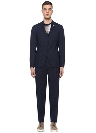 Lardini Erkek Lacivert Mikro Desenli Yün Takım Elbise 52 IT