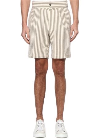 Lardini Erkek Bej Krem Çizgili Kemer Detaylı Bermuda 52 IT