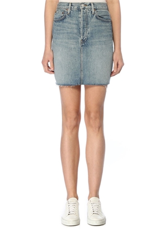 Re/Done Kadın Rigid Yüksek Bel Mini Jean Etek Mavi 24 US