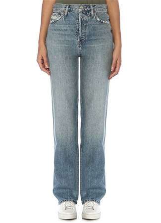 Re/Done Kadın Yüksek Bel Yıpratmalı Loose Fit Jean Pantolon Mavi 26 US
