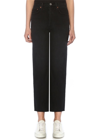 Re/Done Kadın Siyah Yüksek Bel Stove Pipe Jean Pantolon 24 US