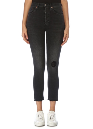 Re/Done Kadın Siyah Yüksek Bel Ankle Crop Jean Pantolon 25 US