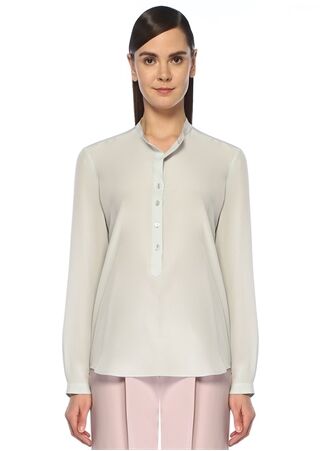 Stella McCartney Kadın Mavi Hakim Yaka İpek Gömlek 42 IT