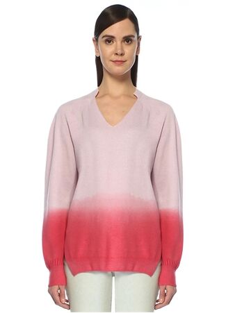 Stella McCartney Kadın Pembe Degradeli V Yaka Kaşmir Kazak 42 IT