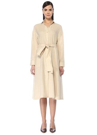 Vince Kadın Bej Beli Kuşaklı Midi Gömlek Elbise XS EU