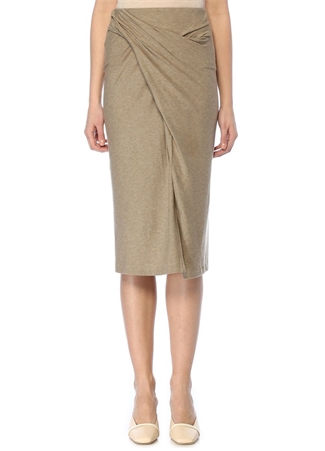 Vince Kadın Vizon Beli Drape Detaylı Midi Etek Bej S EU