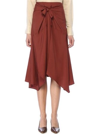 Vince Kadın Kiremit Beli Bağcıklı Midi Etek Bordo 2 US