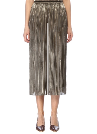 Vince Kadın Metalik Pilili Bol Paça Crop Etek Pantolon Gri XS EU