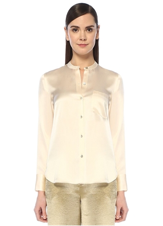 Vince Kadın Ekru Dik Yaka Cep Detaylı İpek Bluz Pembe 2 US