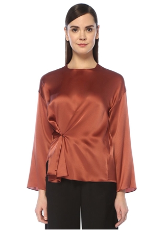 Vince Kadın Kiremit Düğüm Detaylı Uzun Kol İpek Bluz Bordo XS EU