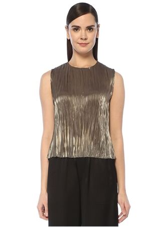 Vince Kadın Metalik Pilili Kolsuz Bluz Gri S EU