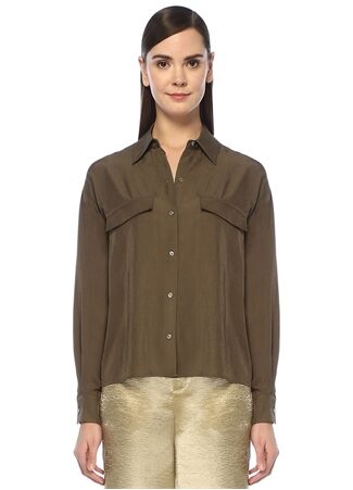 Vince Kadın Haki İngiliz Yaka Gömlek S EU