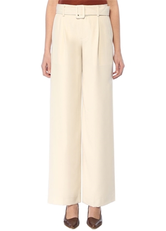 Vince Kadın Krem Beli Kemerli Pilili Bol Paça Pantolon Gri 2 US