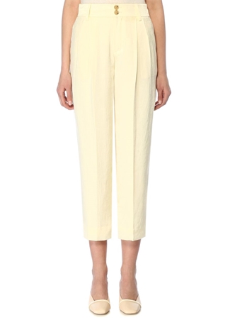 Vince Kadın Sarı Yüksek Bel Pilili Crop Pantolon 2 US
