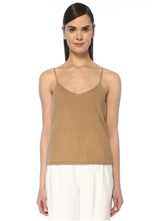 Vince Kadın Kamel V Yaka İnce Askılı Kaşmir Triko Bej L EU