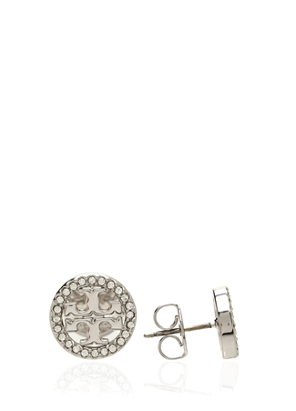 Tory Burch Kadın Silver Logolu Taşlı Küpe Gri EU