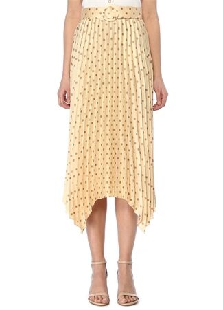 Sandro Kadın Jaune Sarı Puantiyeli Pilili Midi Etek 2 US