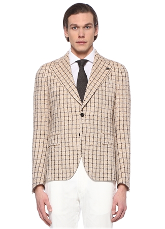 Gabriele Pasini Erkek Bej Bordo Kelebek Yaka Tweed Dokulu Keten Ceket 52 IT
