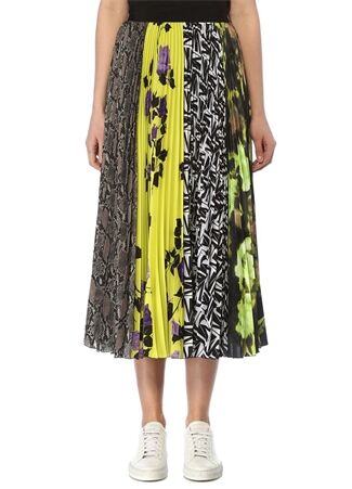 Msgm Kadın Colorblocked Karışık Desenli Pilili Midi Etek 38 IT