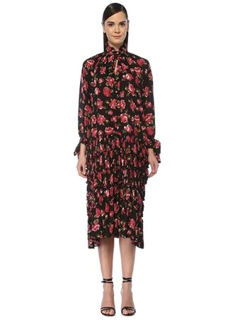 Sister Jane Kadın Regal Rose Siyah Fırfırlı Bağcıklı Midi Elbise L EU