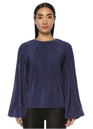 Ghospell Kadın Jukebox Mavi Pilili Balon Kol Bluz Lacivert L EU