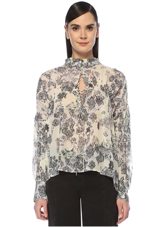 IRO Kadın Bej Yakası Bağlamalı Çiçek Desenli Bluz Sarı 38 FR