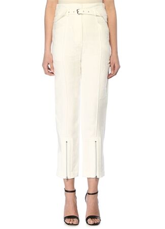 IRO Kadın Tria Beyaz Yüksek Bel Kemerli Keten Pantolon 34 FR
