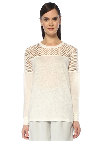 IRO Kadın Marvata Beyaz File Dokulu Uzun Kol Bluz XS EU